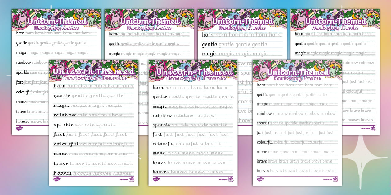 Unicorn-Themed Handwriting Practice Worksheet - Twinkl