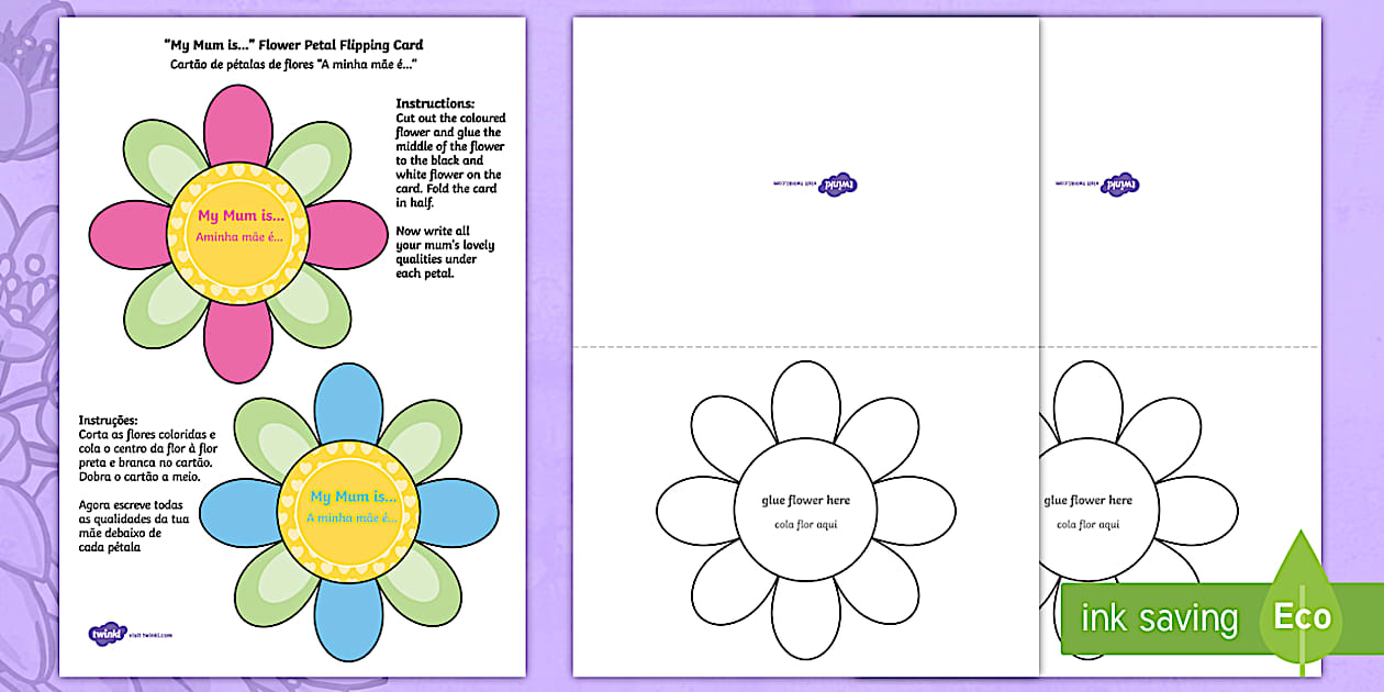 Mother's Day Flap Flower Card Craft English/Portuguese - Mothers Day Flap