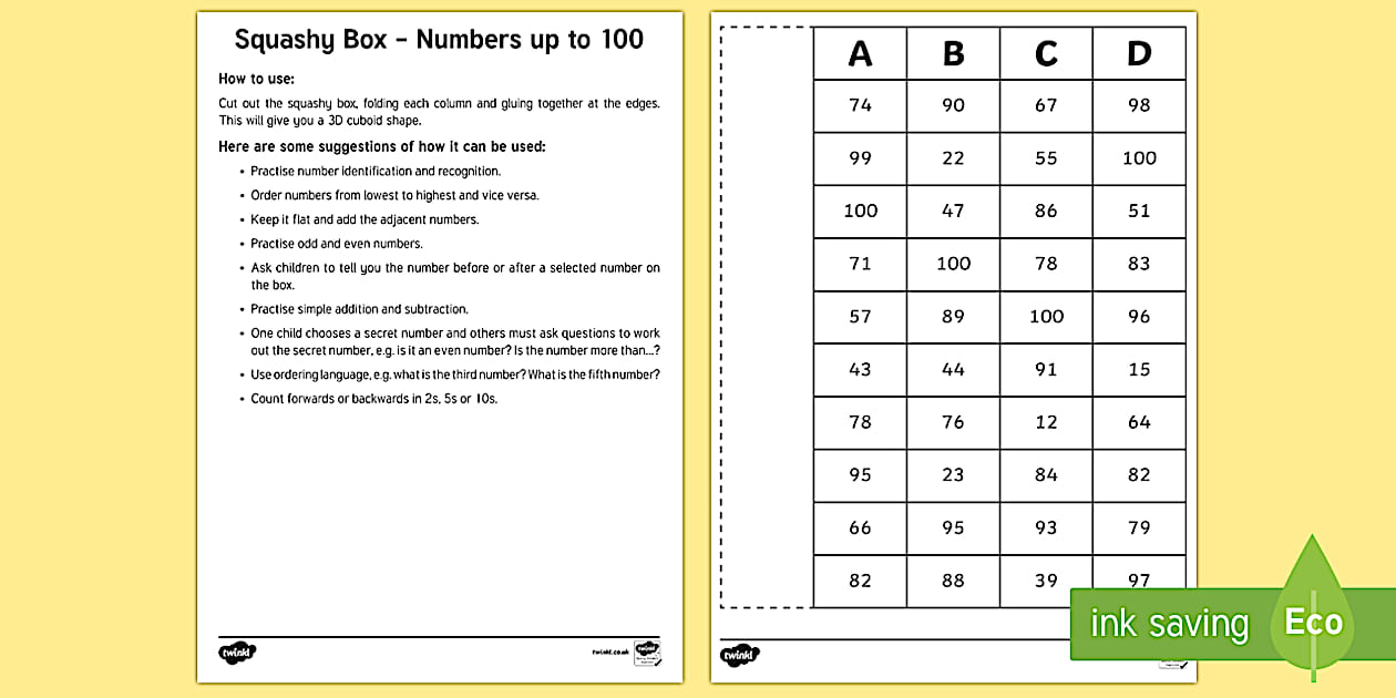 Squashy Boxes Numbers to 100 Craft (teacher made) - Twinkl