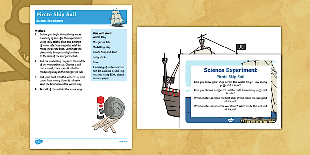 EYFS Pirate Ship Sail Science Experiment and Prompt Card Pack