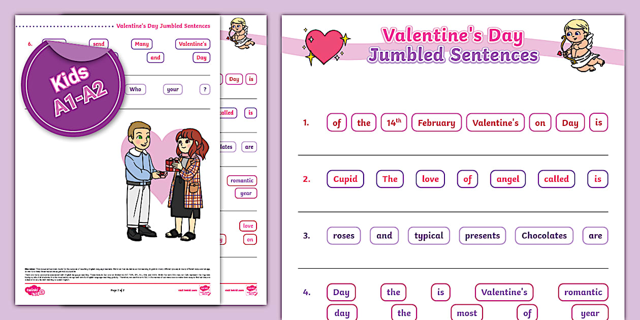 ESL Valentine's Day Jumbled Sentences Worksheet