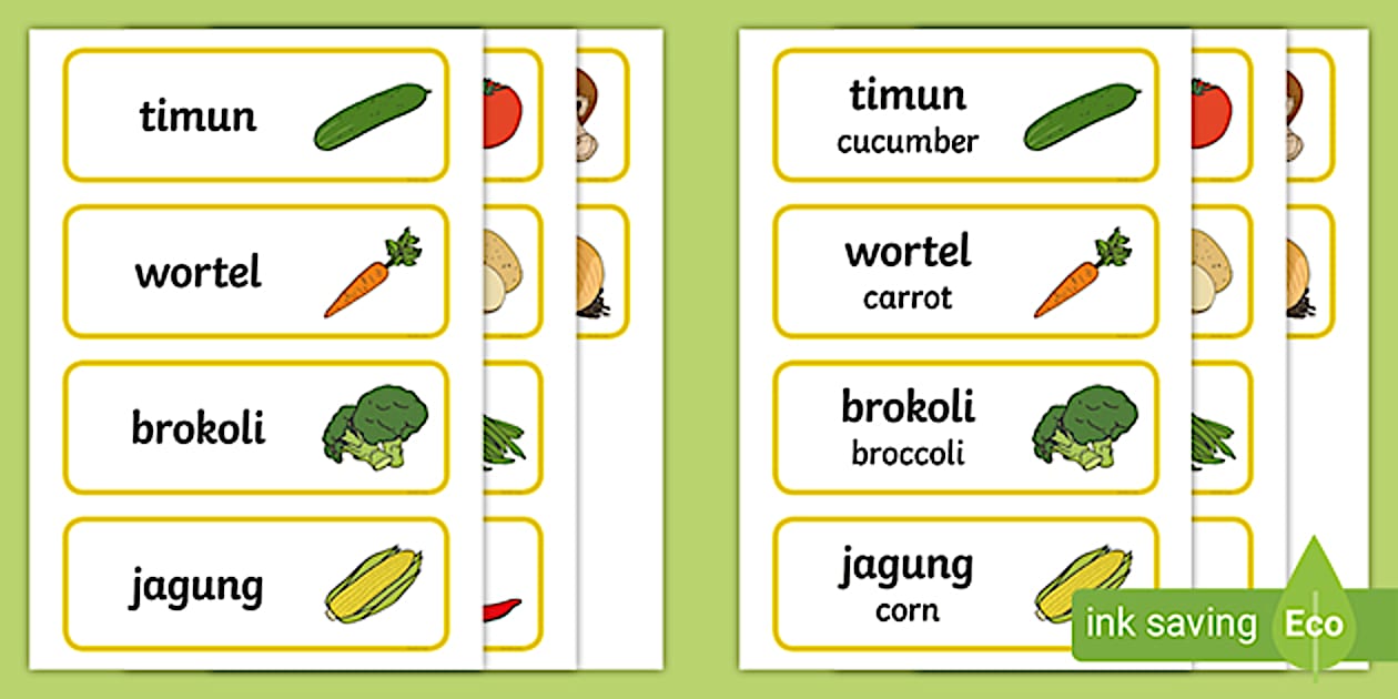 Vegetables Word Cards Indonesian (Teacher-Made) - Twinkl