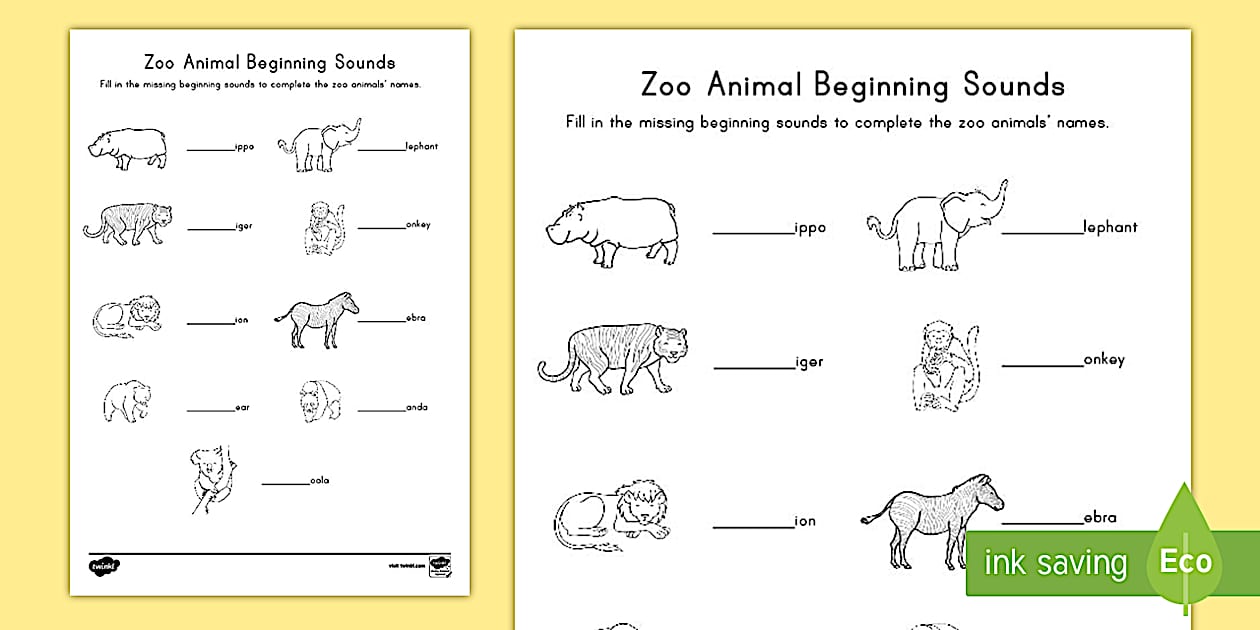Zoo Animals Beginning Sounds Worksheet (teacher made)