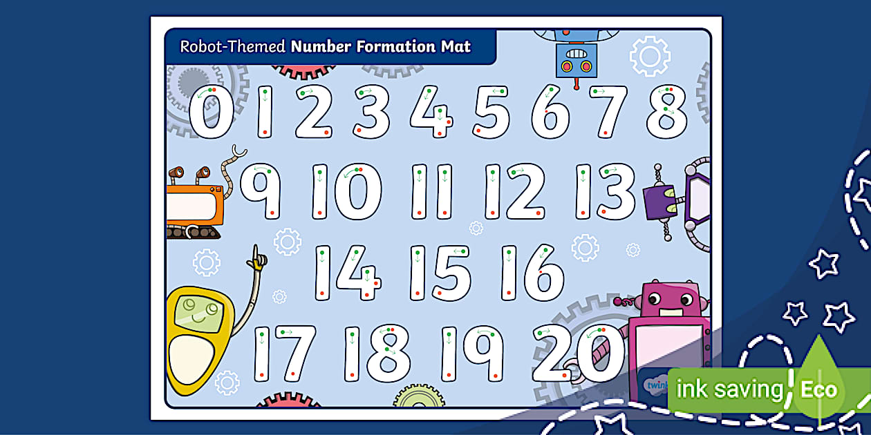 Robot-Themed Number Formation Mat (Ages 5 - 6) - Twinkl
