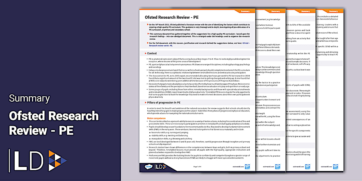 Summary: Ofsted Research Review - PE - Twinkl