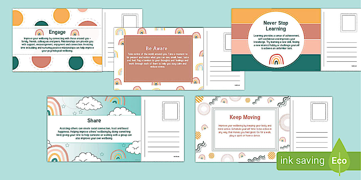 5 Ways to Wellbeing Postcards | Mindfulness | Twinkl