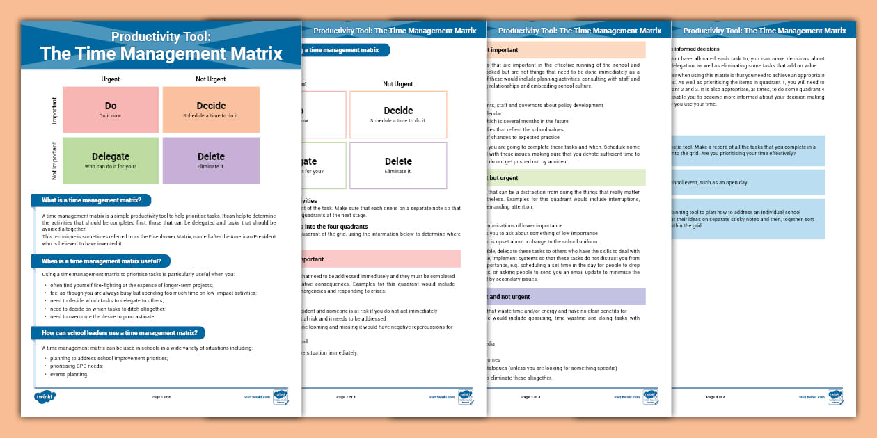 Time Management Matrix Tool (teacher made) - Twinkl