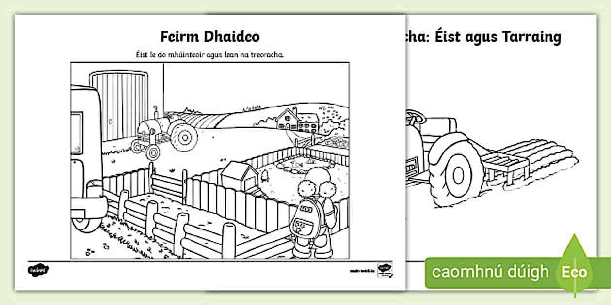 Grandad's Farm Listen and Draw Worksheet Gaeilge - Twinkl
