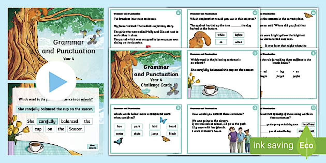 Grammar and Punctuation Challenge Cards and PowerPoint