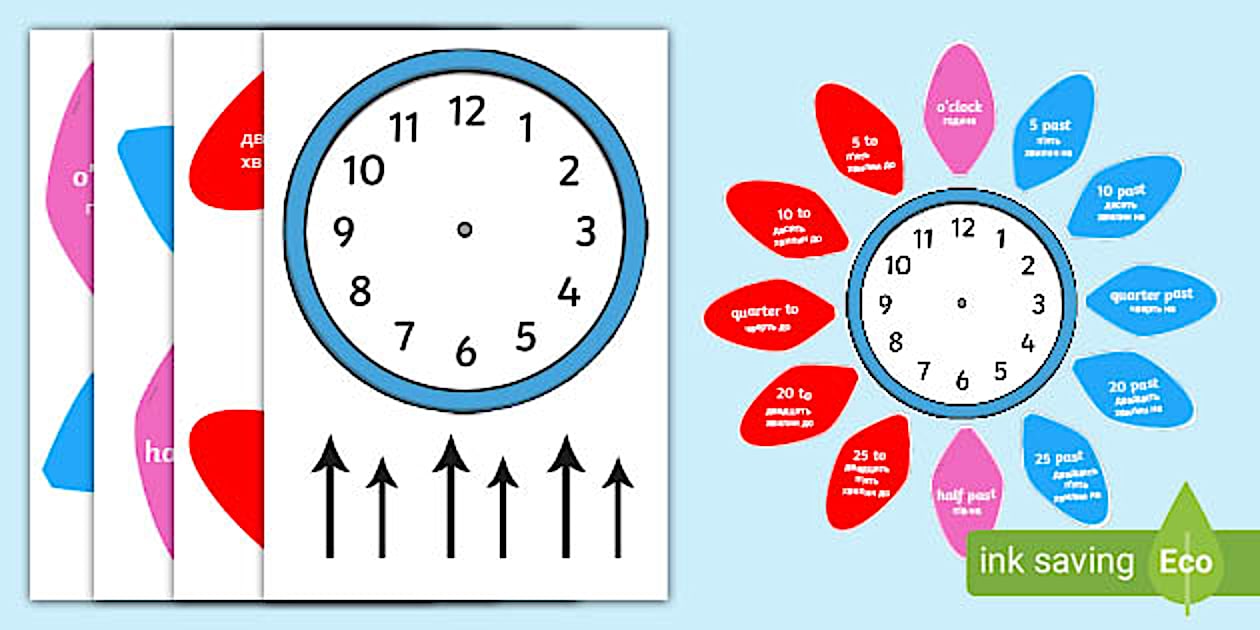Analogue Clock Flower Labels English/Ukrainian - Twinkl