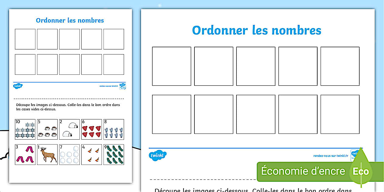 Ordonner les nombres avec des images sur l'hiver