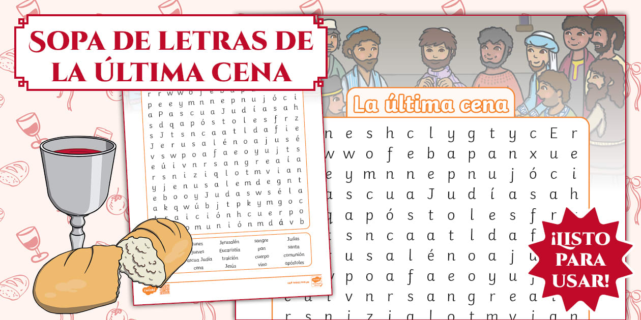 Sopa de letras de la última cena para niños