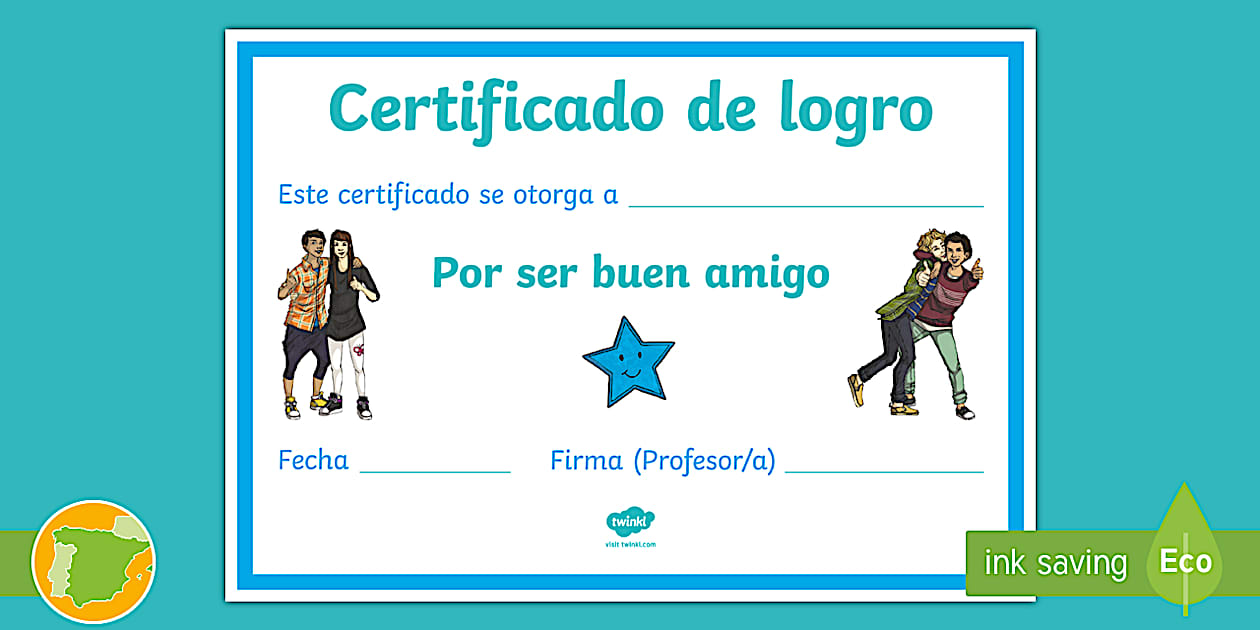 Editable de logro por ser buen amigo Certificado - Twinkl