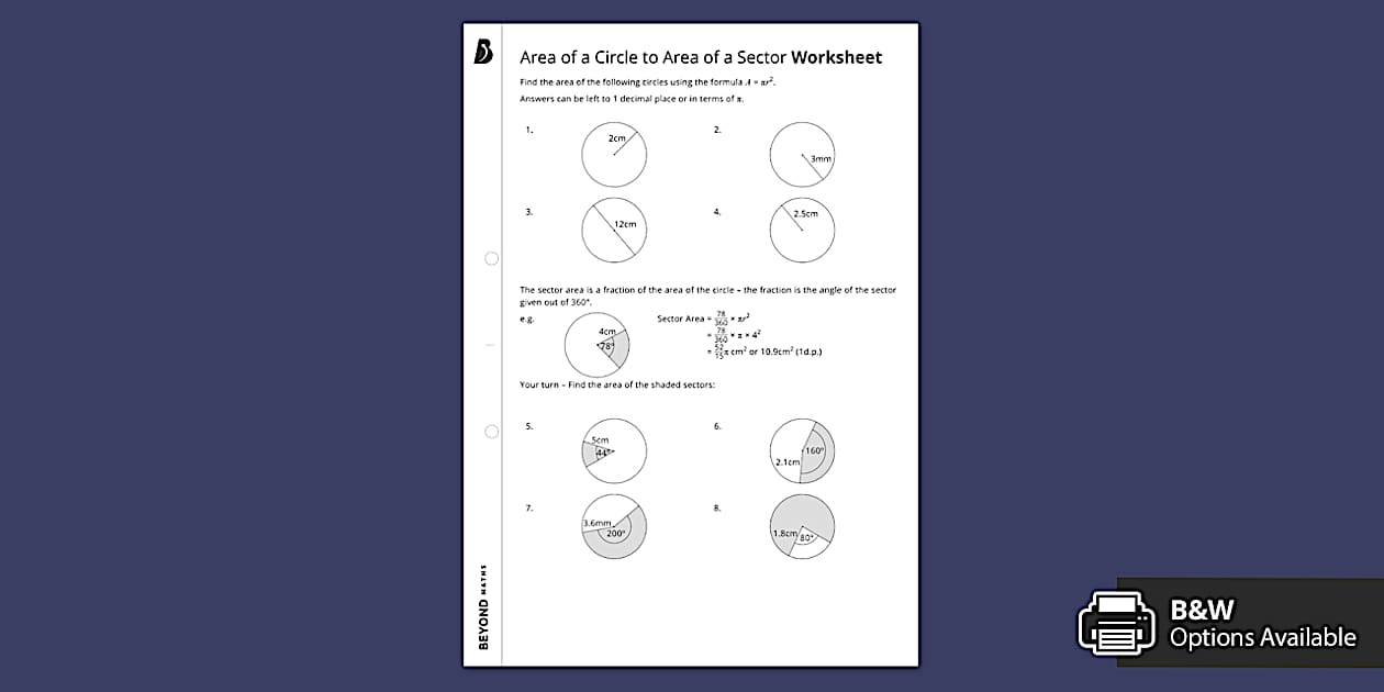 👉 Area of a Circle to Area of a Sector Structured Worksheet