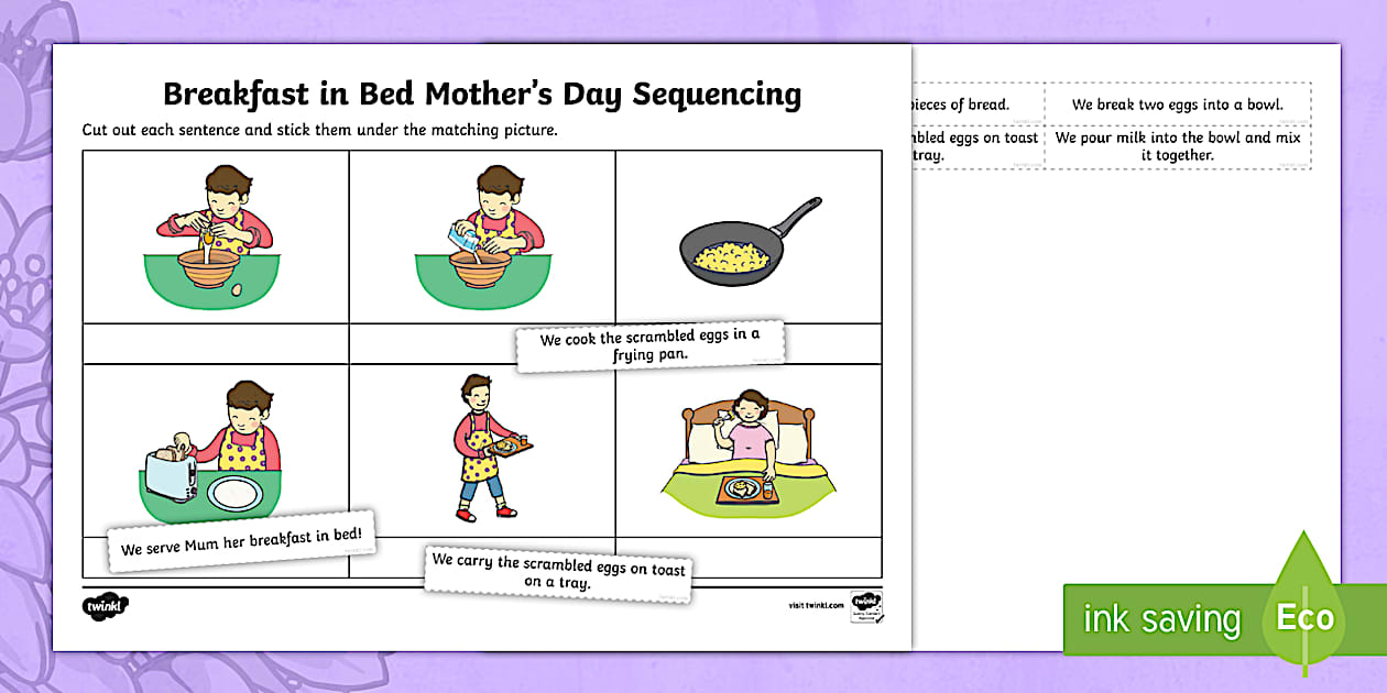 SA Mother's Day Breakfast in Bed Sequencing Worksheet