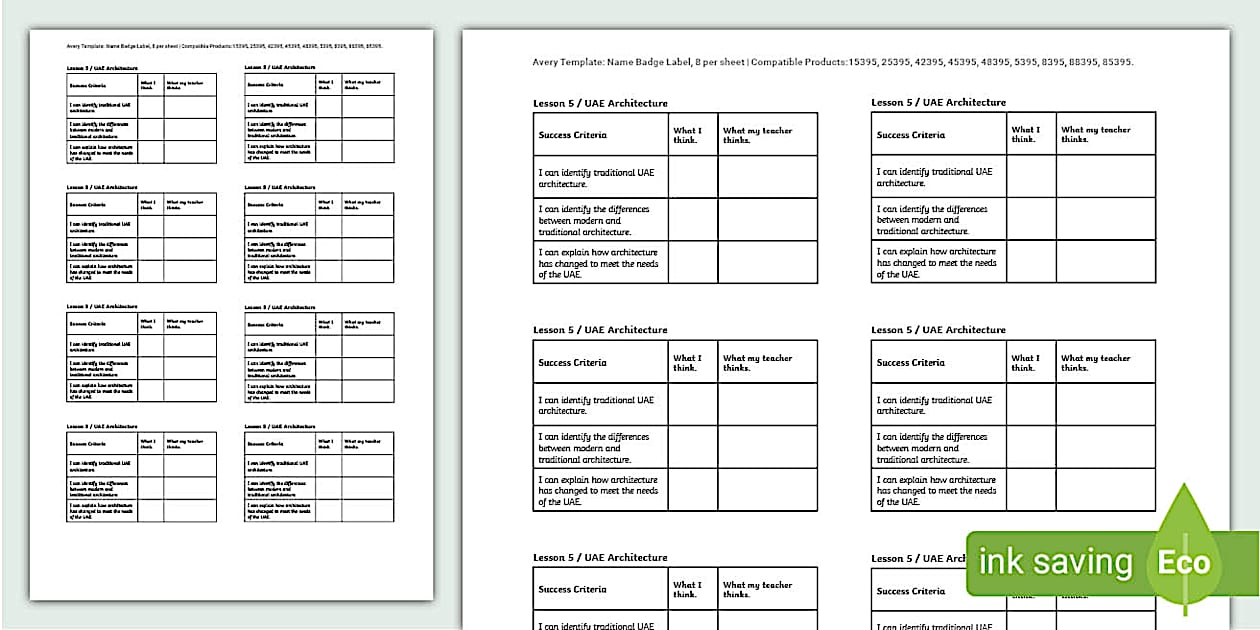Success Criteria Lesson 5 UAE Architecture (teacher made)