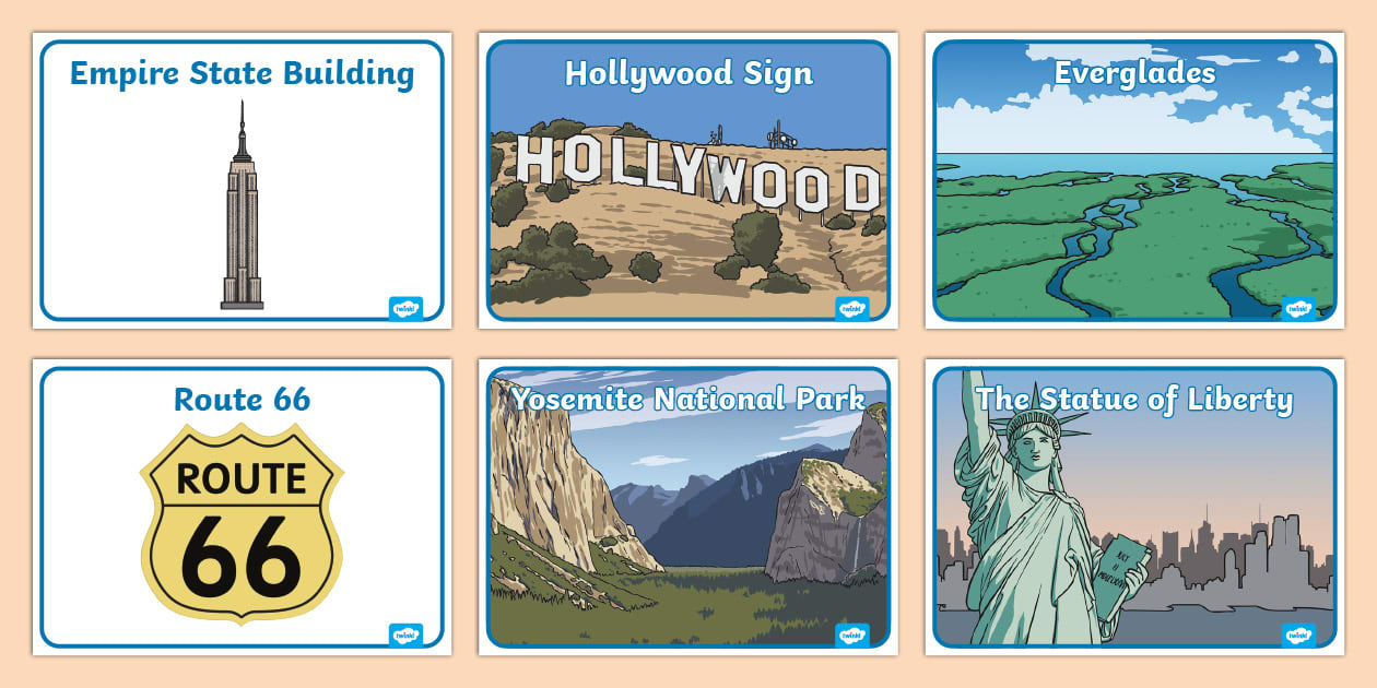 👉 Class Group Table Signs USA American Landmarks