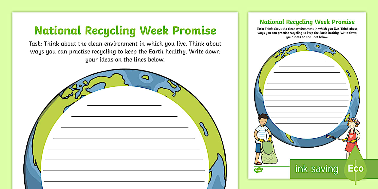 SA National Recycling Week Promise Worksheet - Twinkl