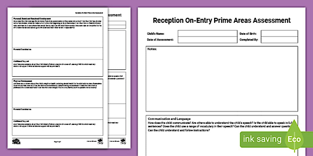 Kindergarten Reception Prime Areas Baseline Assessment (New ...
