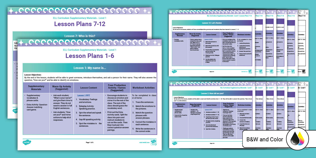 ELL Curriculum: Level 1 Lesson Plans (teacher made) - Twinkl