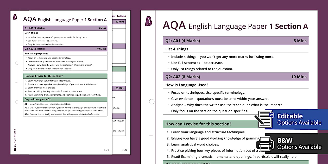 English Language Paper 1 Tips | Beyond (teacher made)