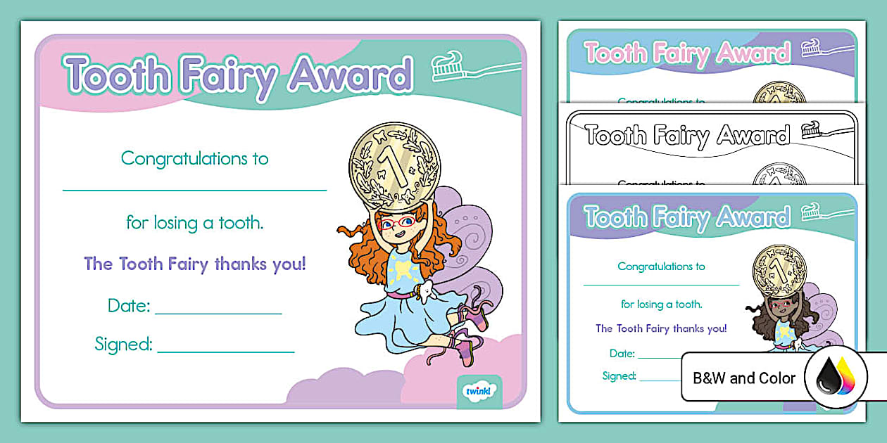 Tooth Fairy Award Certificate