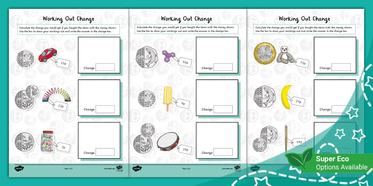 👉 Working Out Change Activity Sheets (Lehrer gemacht)