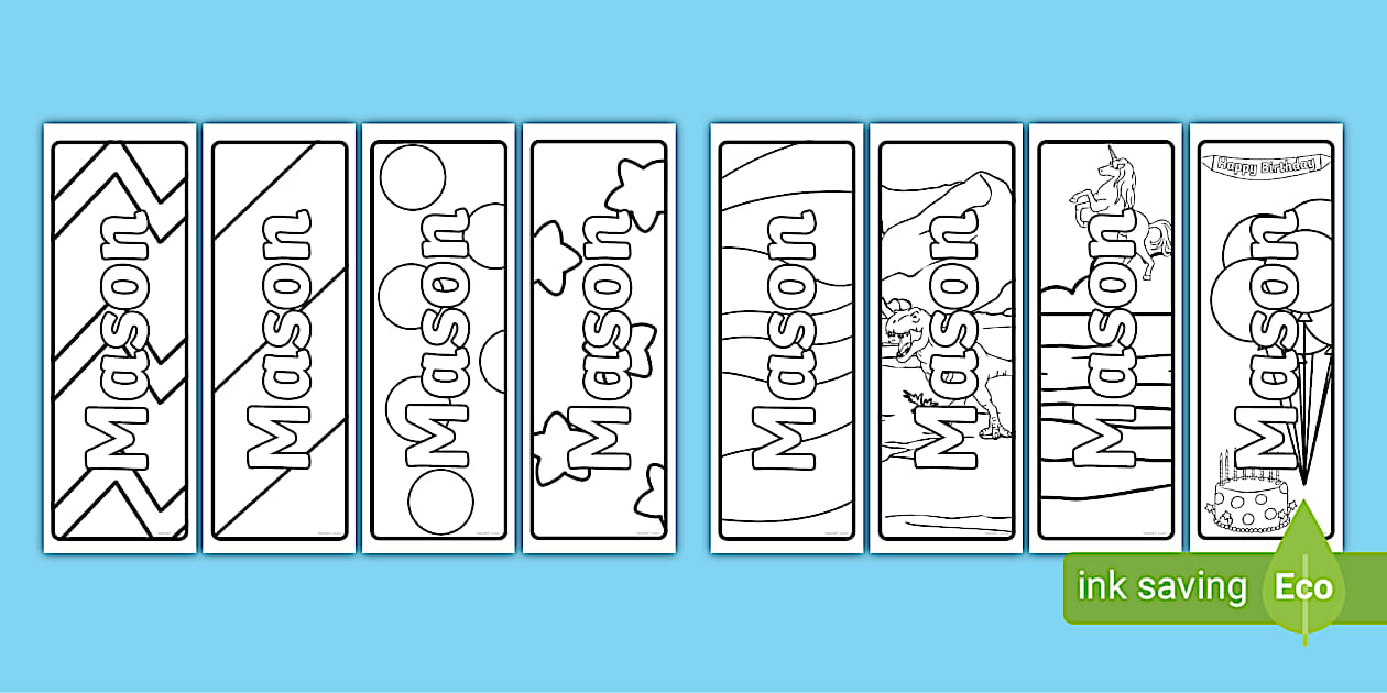 Mason Name Simple Colouring Bookmarks (Teacher-Made)