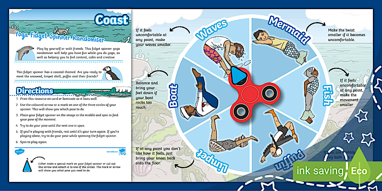 Yoga Fidget Spinner Randomiser: Coast (teacher made)