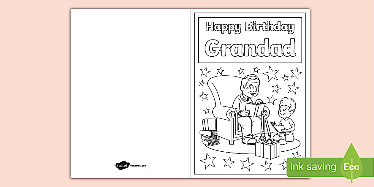 Happy Birthday Grandad Colouring Card (teacher made)