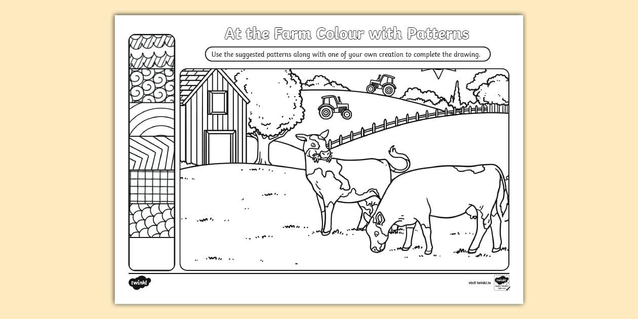 At the Farm Colour with Patterns Activity - Twinkl