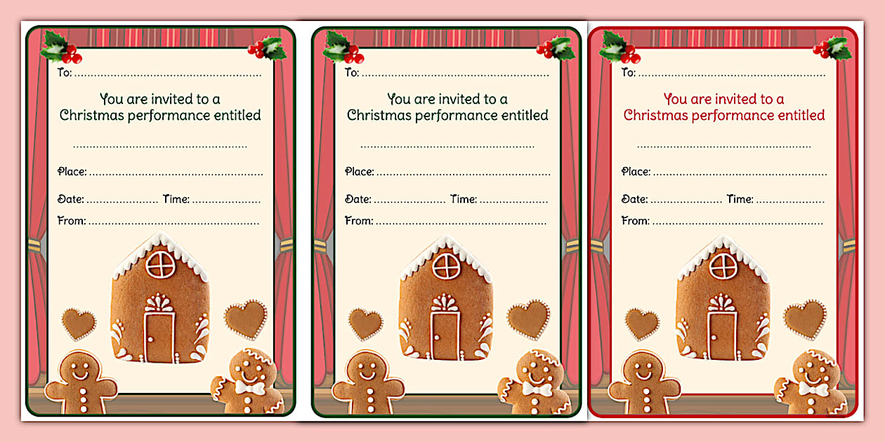 Gingerbread Christmas Themed Performance Invitations