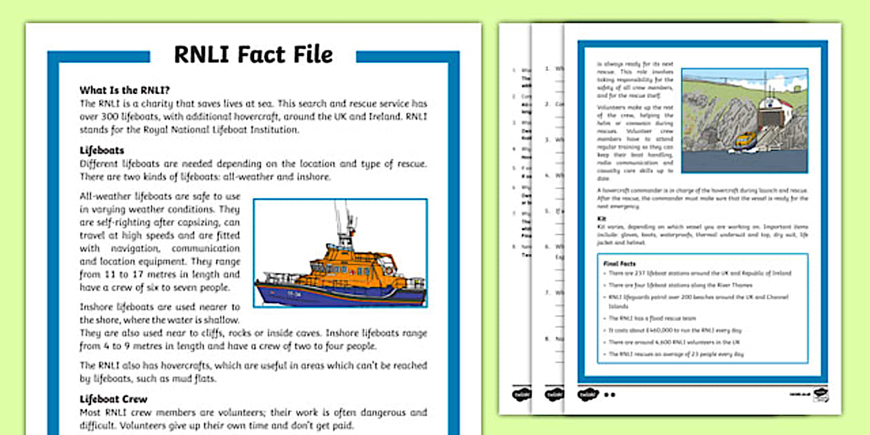 RNLI Differentiated Reading Comprehension Activity - Twinkl