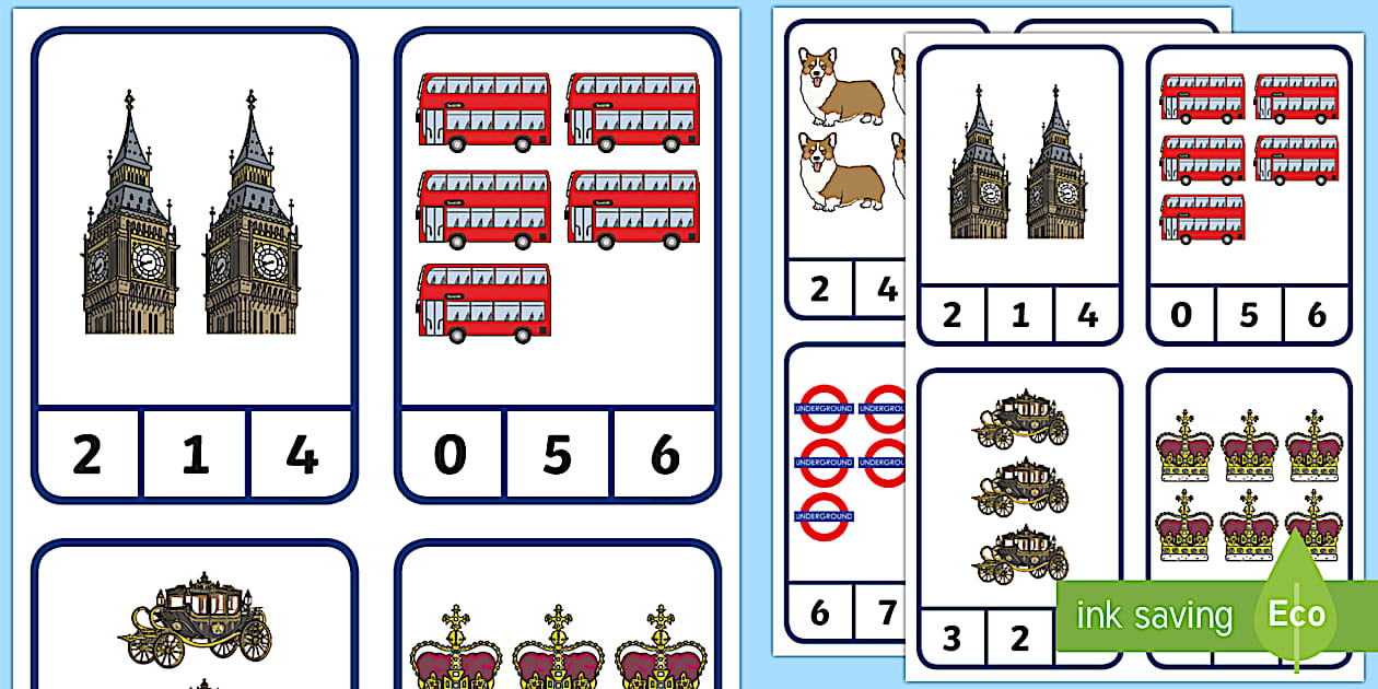 London Royal 0-10 Counting Peg Cards (teacher made) - Twinkl
