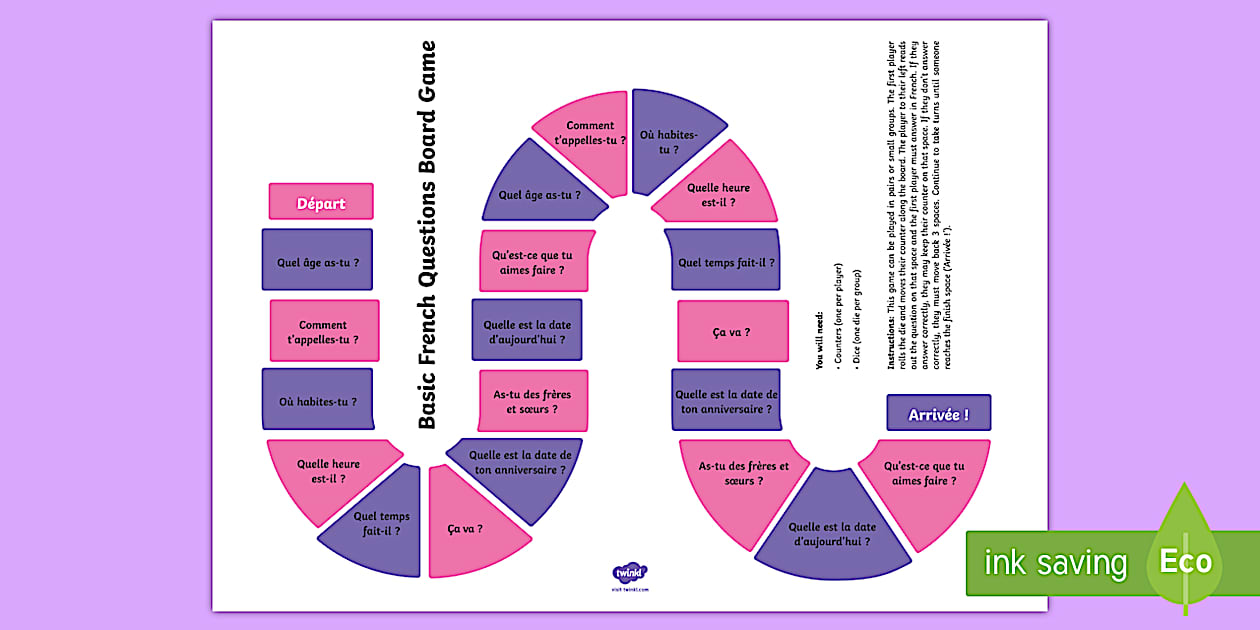 Editable Basic French Questions Board Game (Lehrer gemacht)