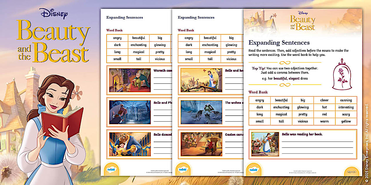 Beauty and the Beast: Expanding Sentences Worksheets