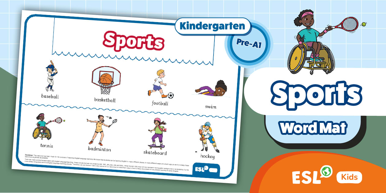 ESL Sports Word Mat for Kindergarten