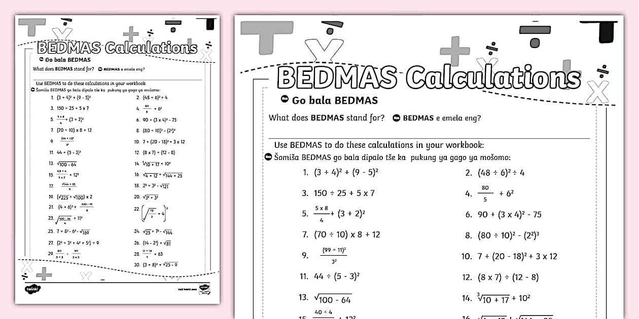 BEDMAS Calculations - Sepedi (teacher made) - Twinkl