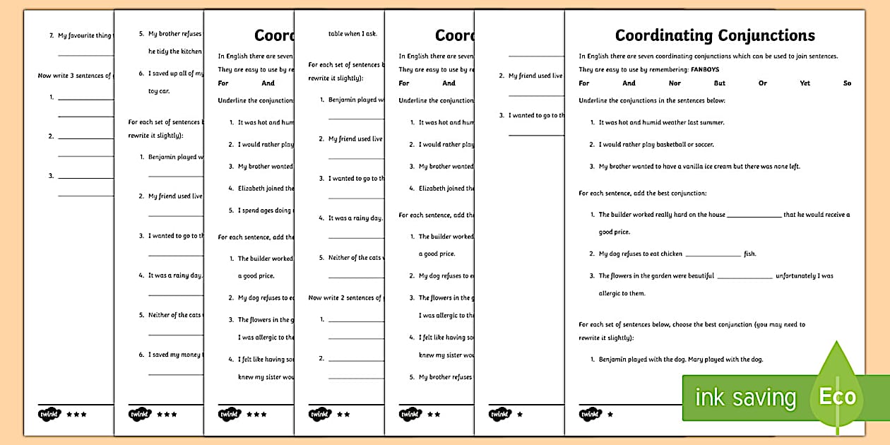 F.A.N.B.O.Y.S. Worksheets | Coordinating Conjunctions