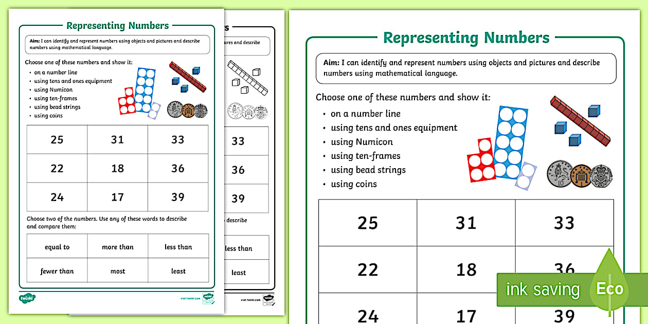 Editable Year 1 Representing Numbers Maths Mastery Worksheet