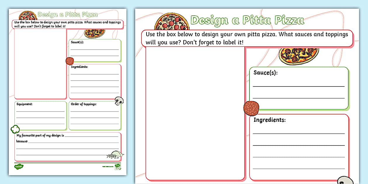 Design a Pitta Pizza Worksheet (teacher made) - Twinkl