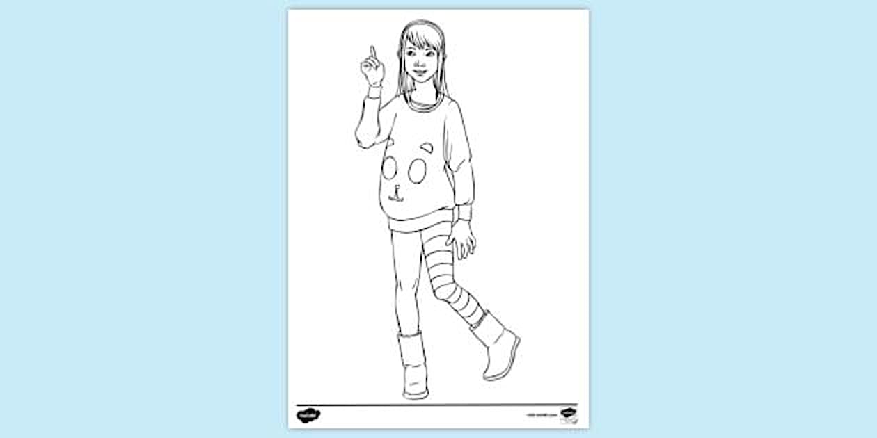Girl Stood Pointing Colouring Sheet | Colouring Sheets