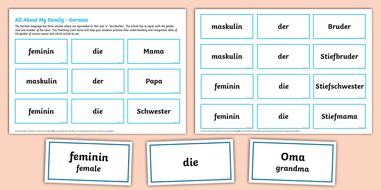 All About My Family German - Matching Cards - Twinkl