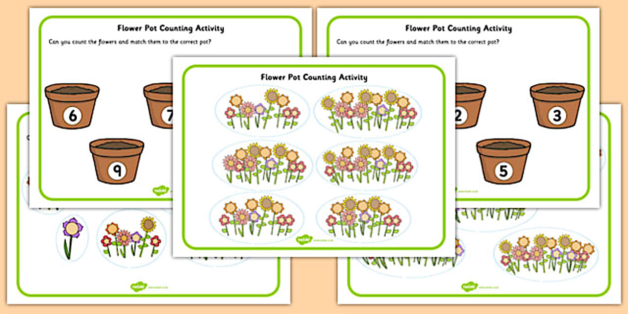 Flower Pot Counting Cut and Stick Activity Up to 20 - Twinkl