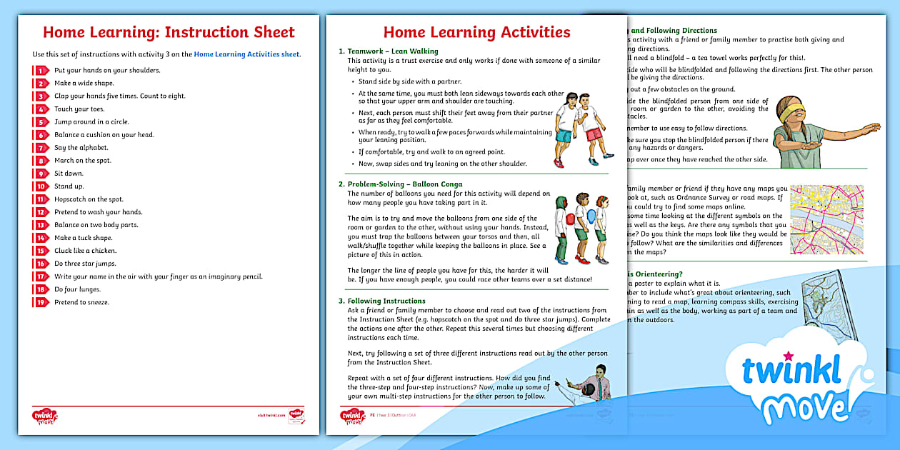 Twinkl Move PE - Y3 OAA Home Learning Tasks (teacher made)