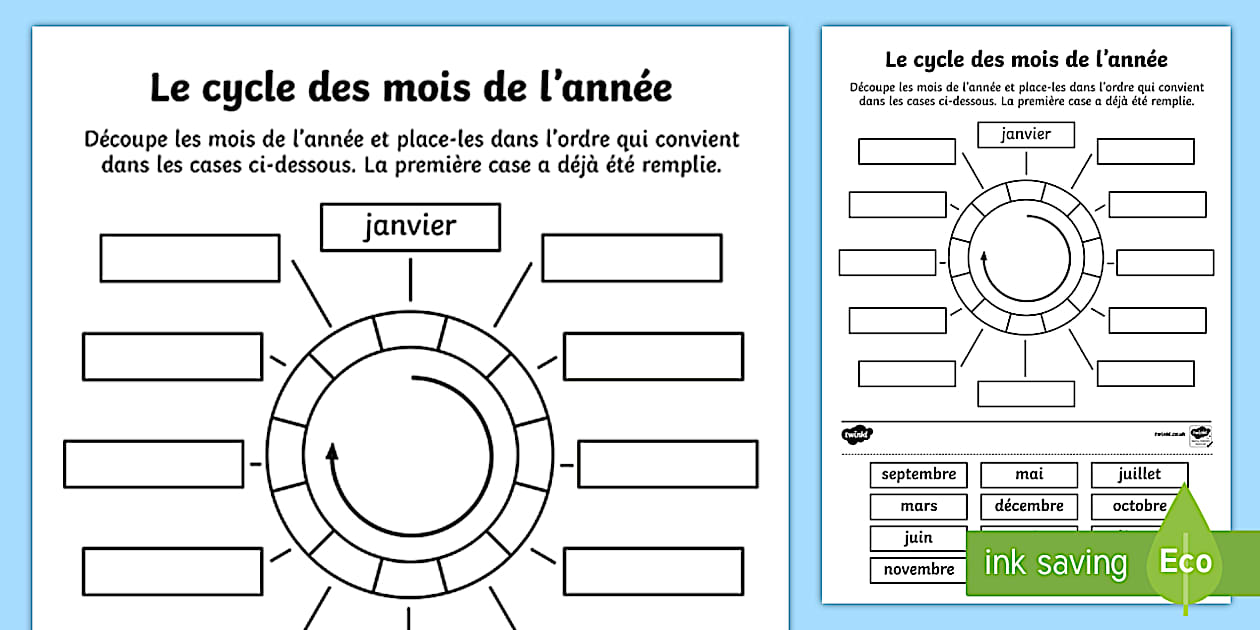 Jeu pour apprendre les mois de l'année - Cycle 1 - Cycle 2