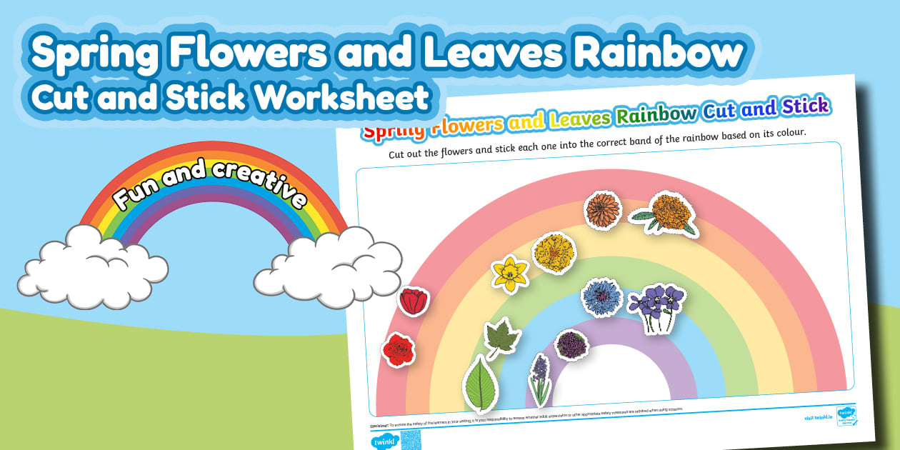 Spring Flowers Rainbow Cut and Stick Worksheet