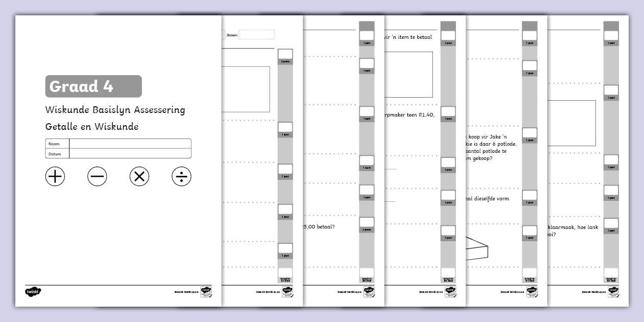 Graad 4: Wiskunde Basislyn Assessering - Twinkl