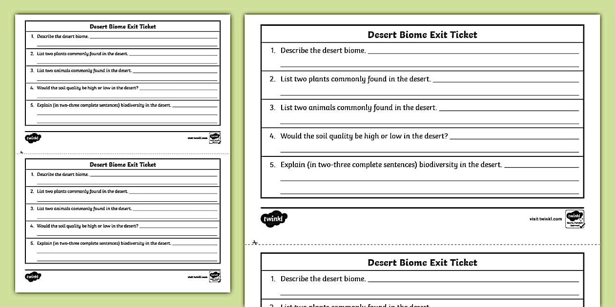 Desert Biome Exit Ticket for 6th-8th Grade (Teacher-Made)