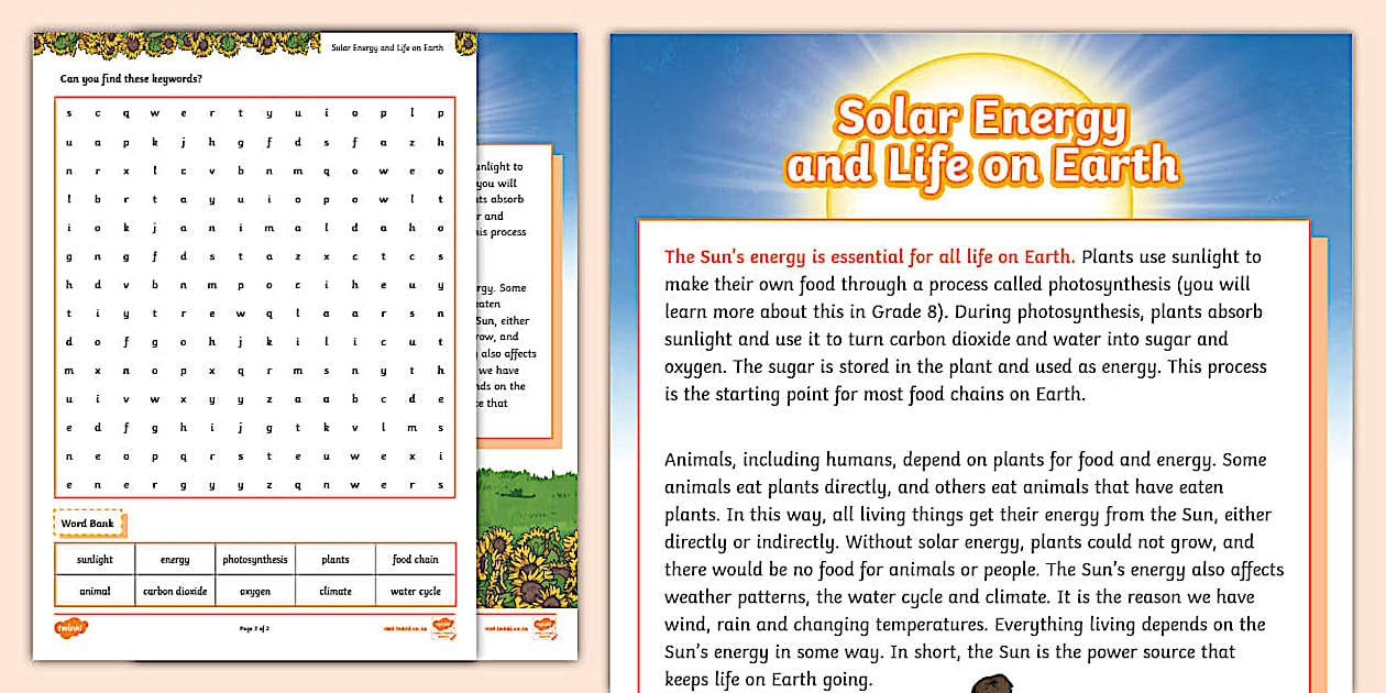 Grade 7: Solar Energy and Life on Earth (teacher made)